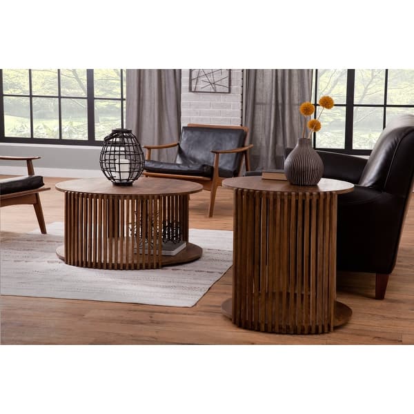 Fenwick Dark Mango Solid Wood Round Slatted End Table - Bed Bath ...