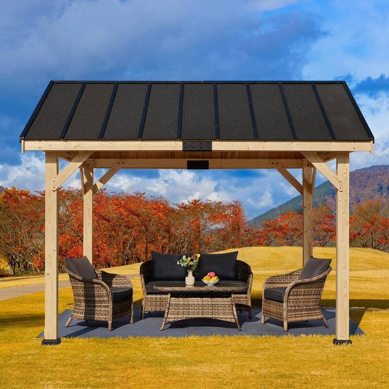Hardtop Wood Gazebo for Patio, Outdoor Cedar/Spruce Pergola with Metal ...