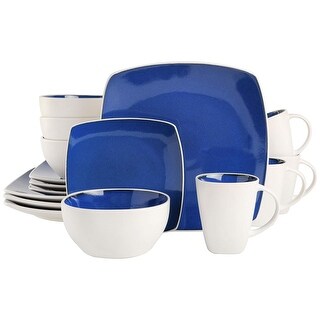 16 Piece Soft Square Stoneware Dinnerware Set in Cobalt - Bed Bath ...