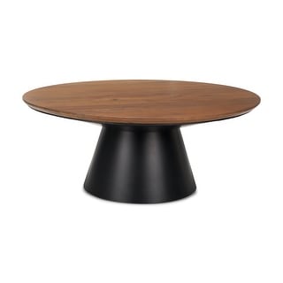 Mitchell Solid Wood Top with Black Cast Iron Base Round Coffee Table ...