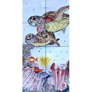 12in x 24in Swimming Turtles 8pc Mosaic Tile Ceramic Wall Mural - Bed ...