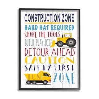 Stupell Kid's Construction Zone Room Sign Fun Trucks Framed Wall Art ...