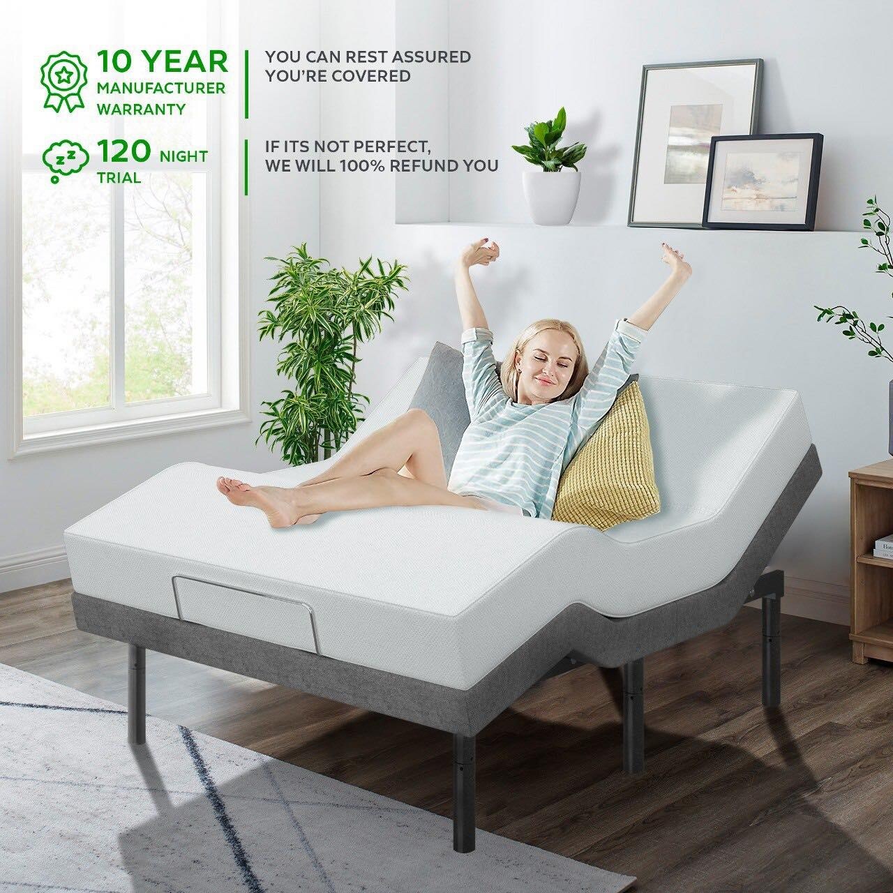 Renanim Queen Smart Bed Frame with 12 inch Gel Memory Foam Mattress USB App Massage Remote