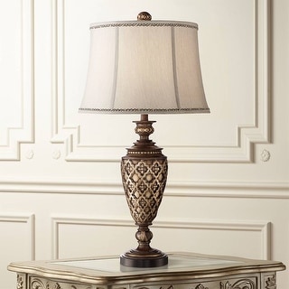 Traditional Table Lamp Light Bronze Urn Bell Shade - 17" x 32" - Bed ...