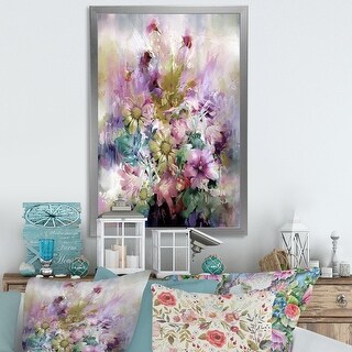 Designart "Grunge Muticolored Spring Flowers" Traditional Framed Wall ...
