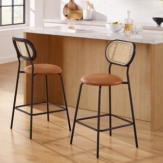 Art Leon Faux Leather Counter Height Bar Stool with Rattan Back - Bed ...