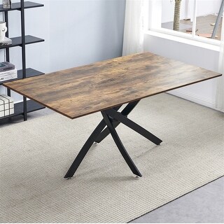 MDF Rectangle Dining Table w/ Printed Walnut Top and Metal Base - Bed ...