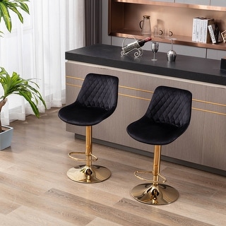 Modern Luxury Bar Stools with Adjustable Height and Golden Base,Black ...