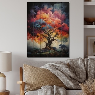 Designart "Blue Red Oak Tree Oak Symphony III" Floral & Botanical Print ...
