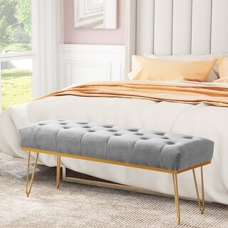Loveliness Tufted Velvet Upholstered Ottoman Long Bench, Footstool with ...