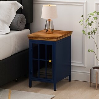 Bedroom Furniture Nightstand, Dark Blue Wooden Accent Side Table ...