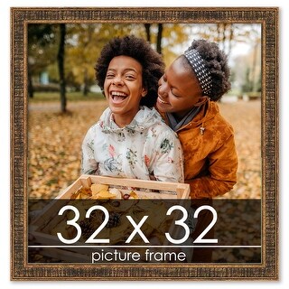 32x32 Distressed/Aged Black Complete Wood Square Picture Frame with UV ...