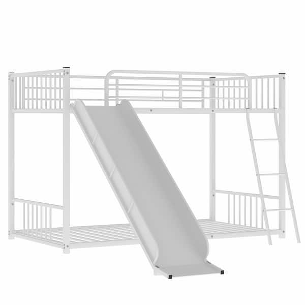 White Twin over Twin Industrial Vertical Tubes Style Metal Bunk Bed ...