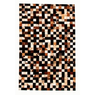ECARPETGALLERY Handmade Cowhide Patchwork Dark Brown Leather Rug - 5'4 ...