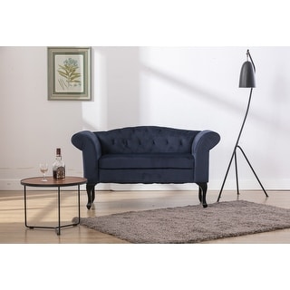 Elegant Small Mini Room Couch Two-Seater Sofa for Small Space,Dark Blue ...