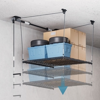 FLEXIMOUNTS Heavy Duty Manual Lift Adjustable Ceiling Storage Rack ...