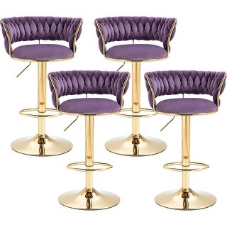 Modern Purple Velvet Bar Stools Set of 4, Swivel Counter Height ...