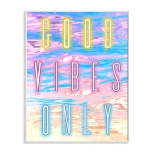 Stupell Neon Good Vibes Only Phrase over Colorful Clouds Wood Wall Art ...
