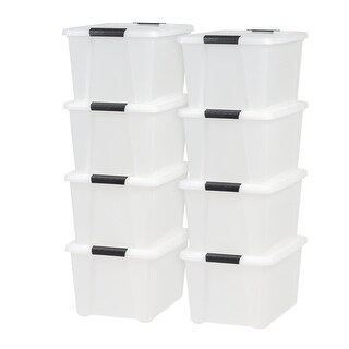 32 Quart Stack & Pull™ Plastic Storage Box with Buckles, Pearl, Set of ...