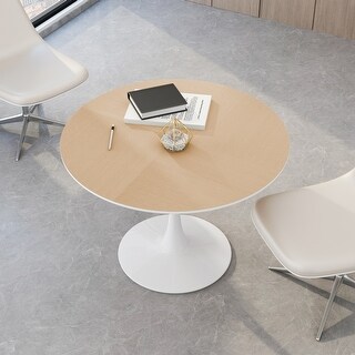Modern Round Dining Table with Printed Wood Grain Table Top,Metal Base ...