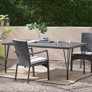 Grey Rattan Dining Table 68.75 Inch Outdoor Rectangular Wicker Iron ...