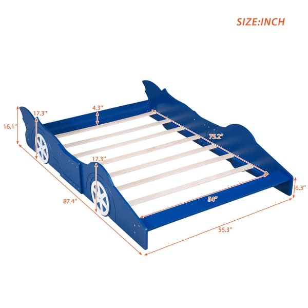 Race Car Full Size Platform Bed with Rails and Sturdy Slats - Bed Bath ...