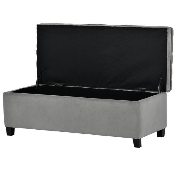Button Tufted Upholstered Storage Benches with Flip Top Lid & Safety ...