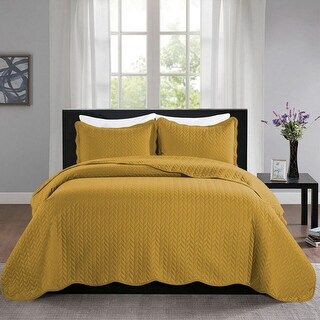 3pc Full/Queen Embossed Quilted Bedspread Reversible Ochre - Bed Bath ...