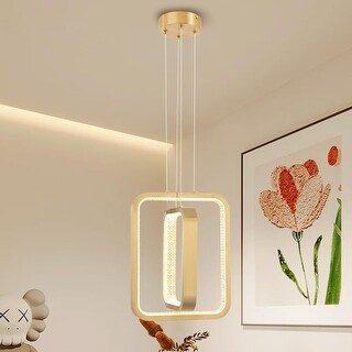 Gold Modern LED Chandelier, Rectangular Pendant Light 25W 3000K ...
