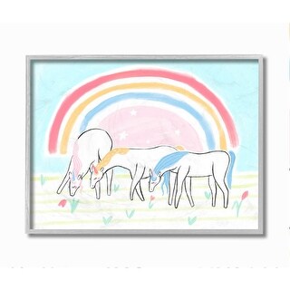 Stupell Unicorns Grazing Rainbow Floral Field Kid's Illustration Framed ...