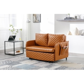 Brown Faux Leather Modern Convertible Loveseat Sofa Bed - Bed Bath ...