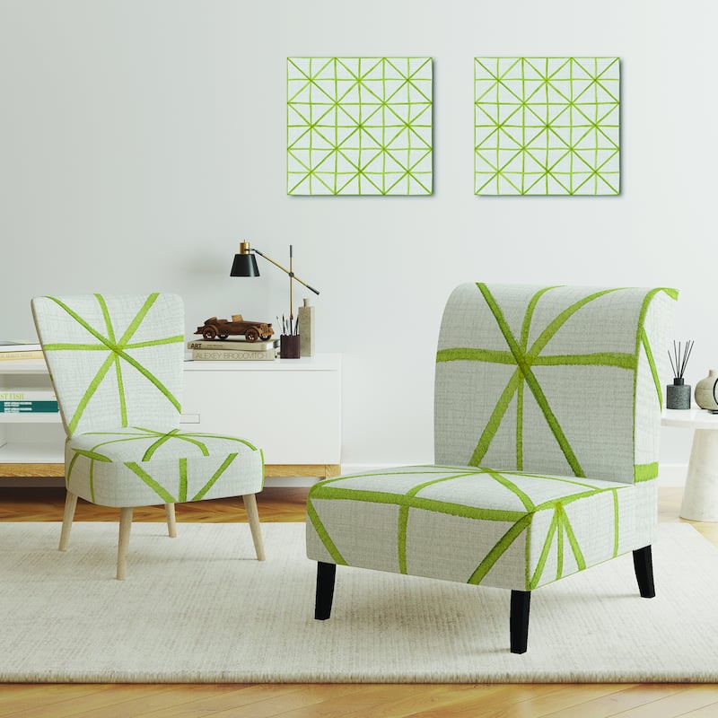 Designart "Geometric Green Triangle II" Upholstered Mid-Century Accent ...