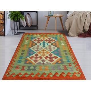 Hand-Woven Sangat Kilim Norvyn Ivory/Blue Rug - 4'4" x 5'10" - Bed Bath ...
