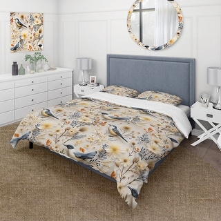 Designart "Blue And Yellow Scandinavian Floral Bird Elegance" Yellow ...
