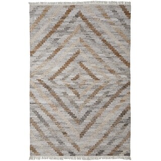 5' X 8' Ivory Gray And Tan Geometric Hand Woven Stain Resistant Area ...