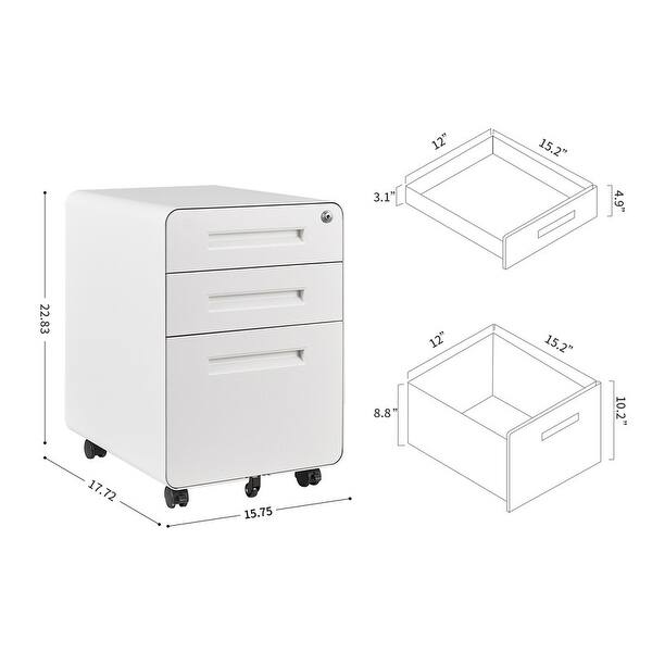 Mobile File Cabinet 3 Drawer Storage Filing Cabinet with Lock and Key ...