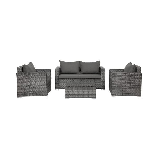 Landon 4-piece Wicker Outdoor Patio Furniture Set with Cushions - Bed ...