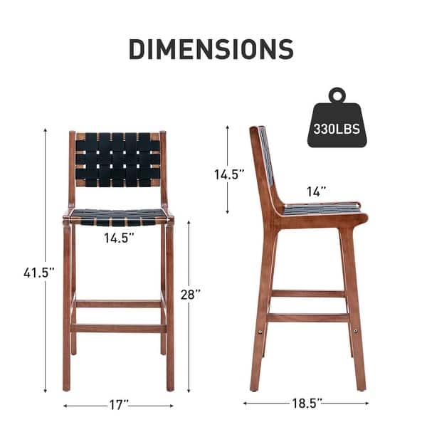 Faux Leather Kitchen Stool Chairs with Back and Wooden Legs Set of 2 ...