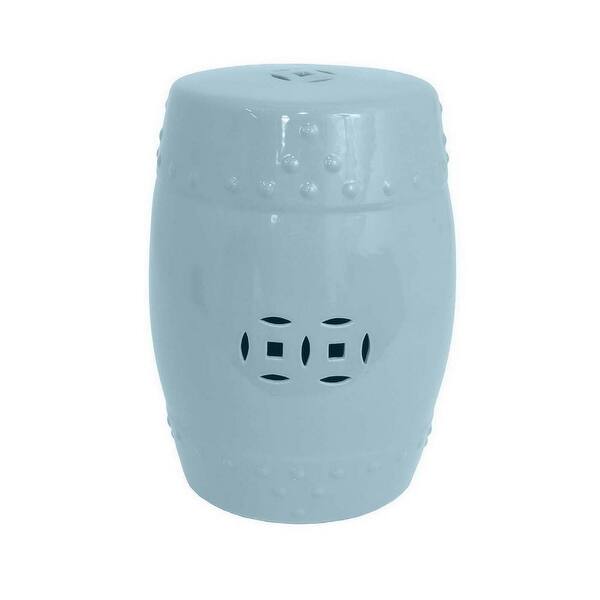 Voge 18 Inch Plant Stand, Ceramic Drum Stool, Cut Out Holes, Light Blue ...