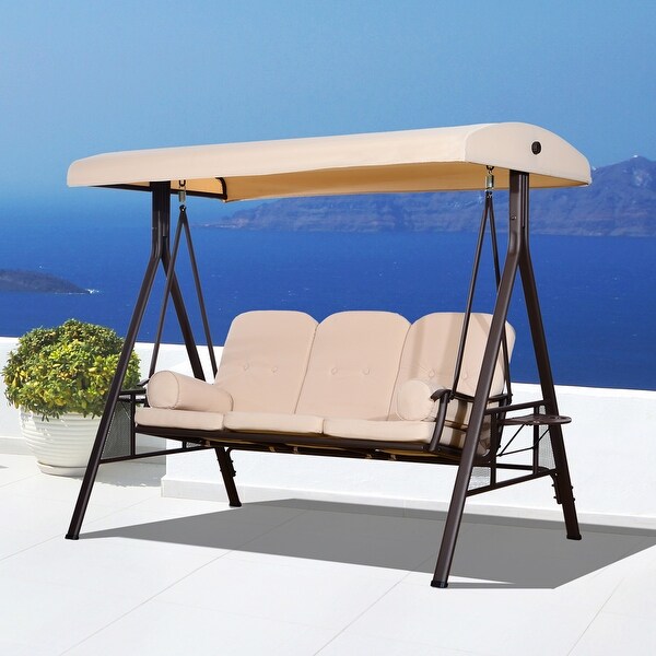Outsunny Outdoor Patio 3 Person Canopy Cushioned Seat Bench Swing with Included Side Trays Padded Comfort On Sale Bed Bath Beyond 22257564