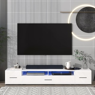 White Television Cabinet Media Console Table with Color Changing LED ...
