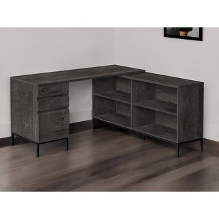 60" Gray and Black L Shape Computer Desk With Three Drawers - Bed Bath ...
