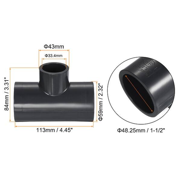 3Pcs UPVC 1-1/2" to 1" Reducing Tee Pipe Fitting T Shape Socket ...