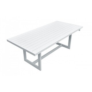 82 Inch Metal Dining Table with Plank Style Top, White - Bed Bath ...