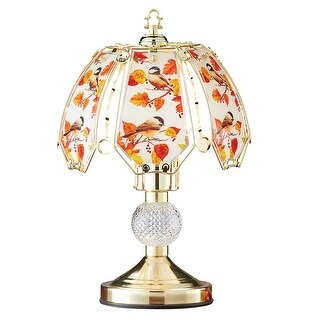 Autumn Chickadee and Leaves Touch Base Gold Lamp - 11.000 x 11.000 x 7. ...