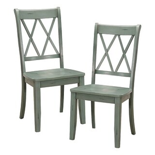 Offex Set of 2 Wooden Dining Room Side Chair with Double X Back - Teal ...