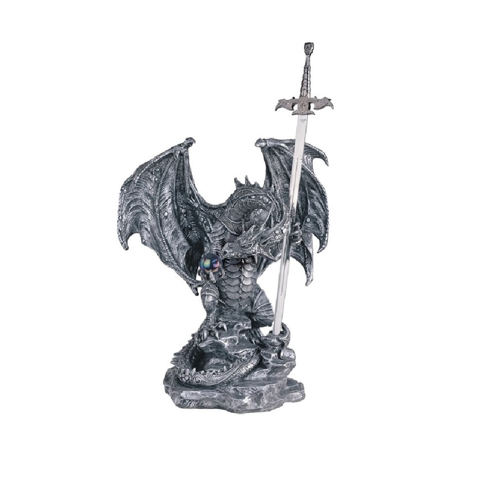 Q-Max 16"H Medieval Silver Dragon with Sword Statue Fantasy Decoration ...