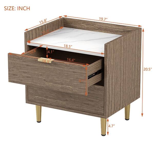 Wooden Texture Nightstand with 2 Drawers and Unique Marbling Worktop ...
