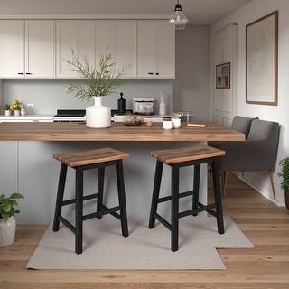 Solid Wood Ergonomic Counter Stools Set of 2 with Built-In Footrests ...