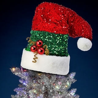 10" Glitter Sequin Santa Hat Tree Topper - Bed Bath & Beyond - 38296875